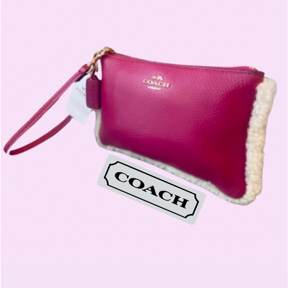 Coach | Bags | Coach Raspberry Pebble Leather Sherpa Rare Wristletnwt ...